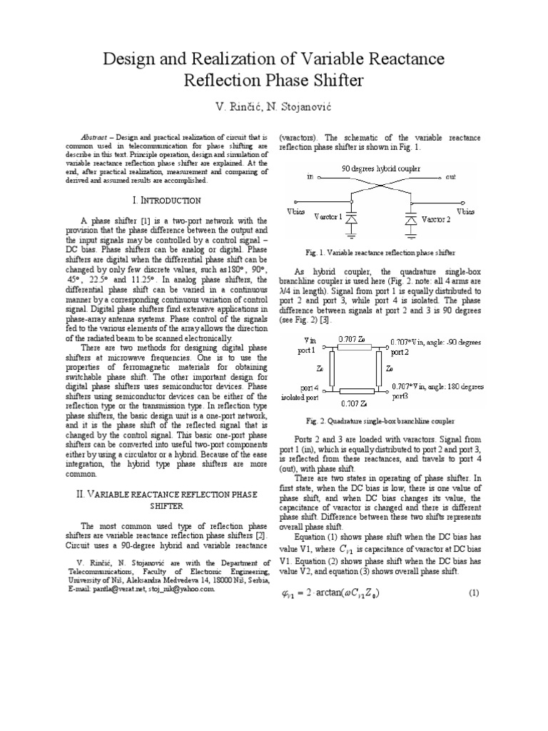 Design and Realization of Variable Reactance Reflection Phase Shifter ...