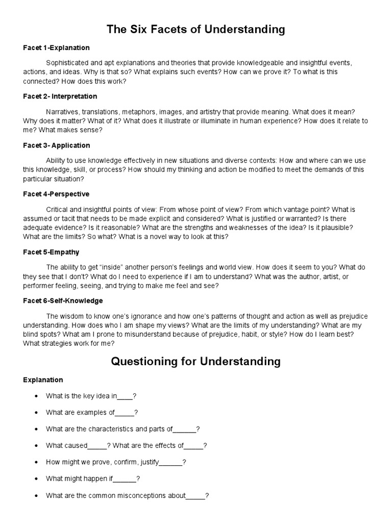The Six Facets of Understanding | PDF | Metaphysics Of Mind | Truth
