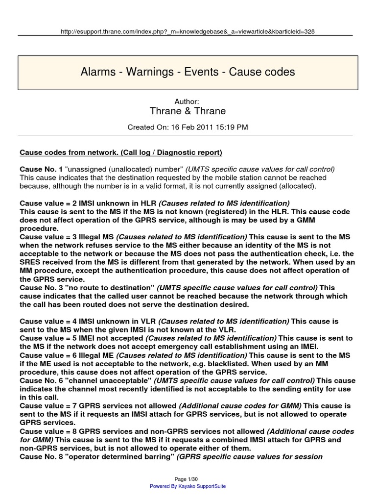 Alarms - Warnings - Events - Cause Codes | PDF | Telecommunications ...