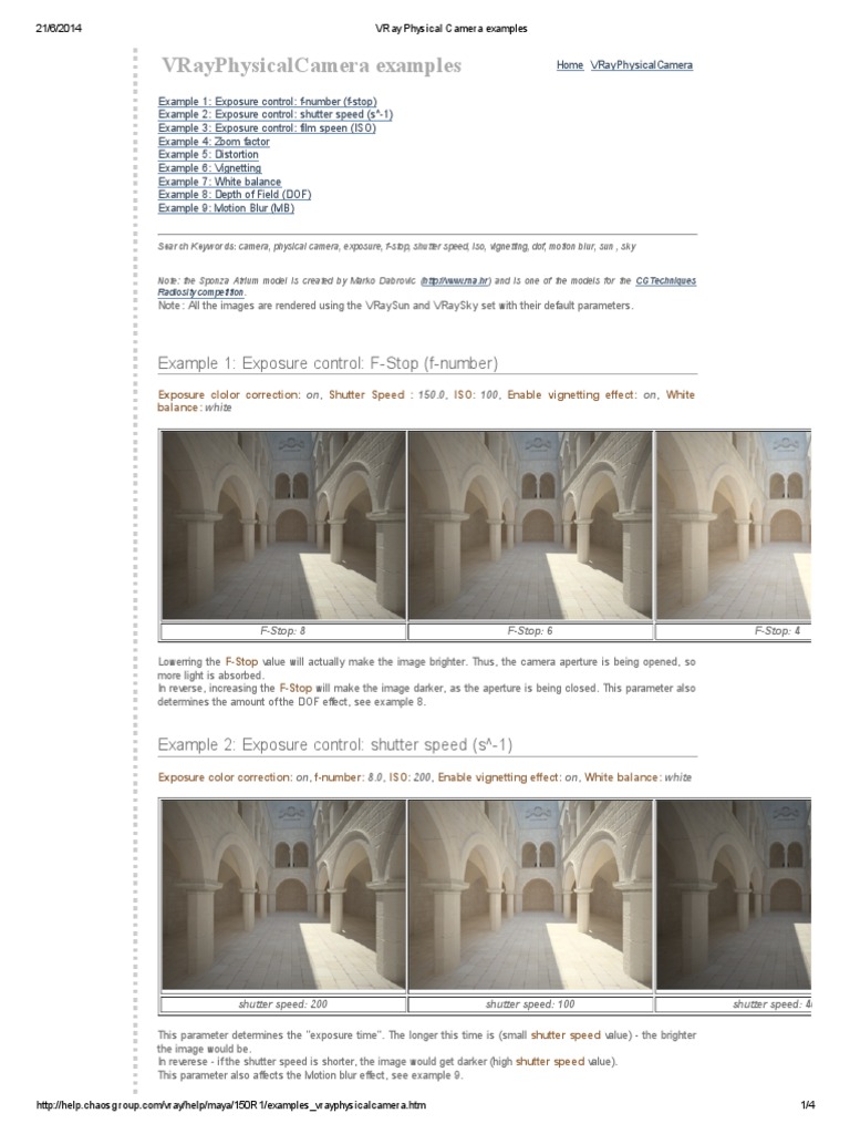 VRay Physical Camera Examples | PDF | Shutter Speed | Film Speed