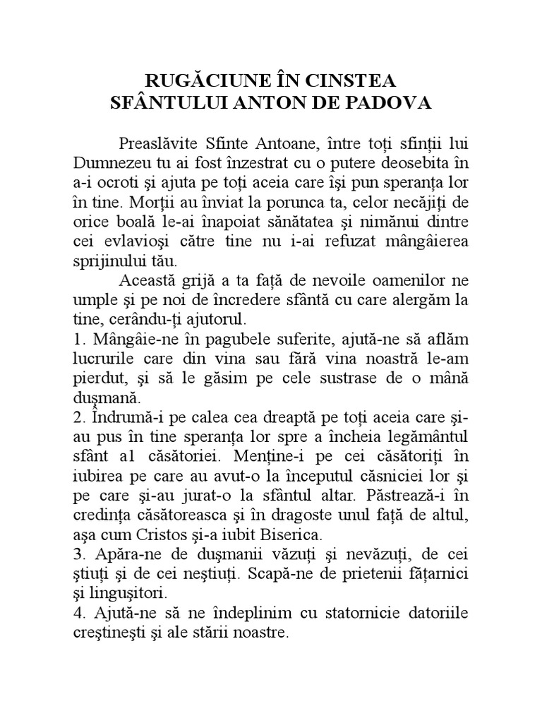 Rugaciuni Catre SF Anton de Padova PDF | PDF