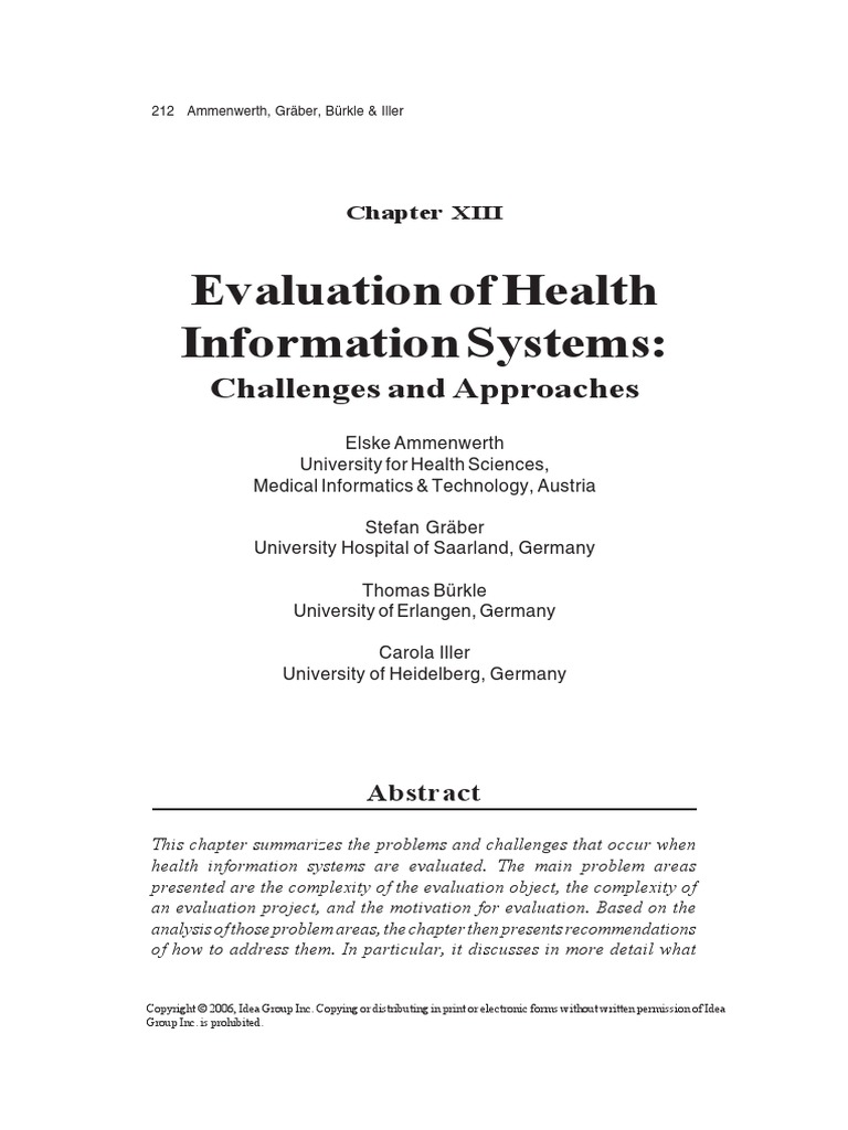 Evaluation of Health Information Systems Challenges and Approaches ...