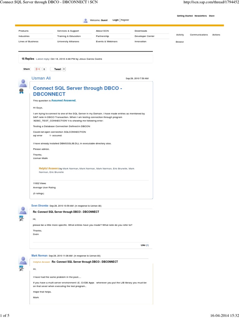 Connect SQL Server Through Dbco - Dbconnect - SCN | PDF | Microsoft Sql Server | Databases