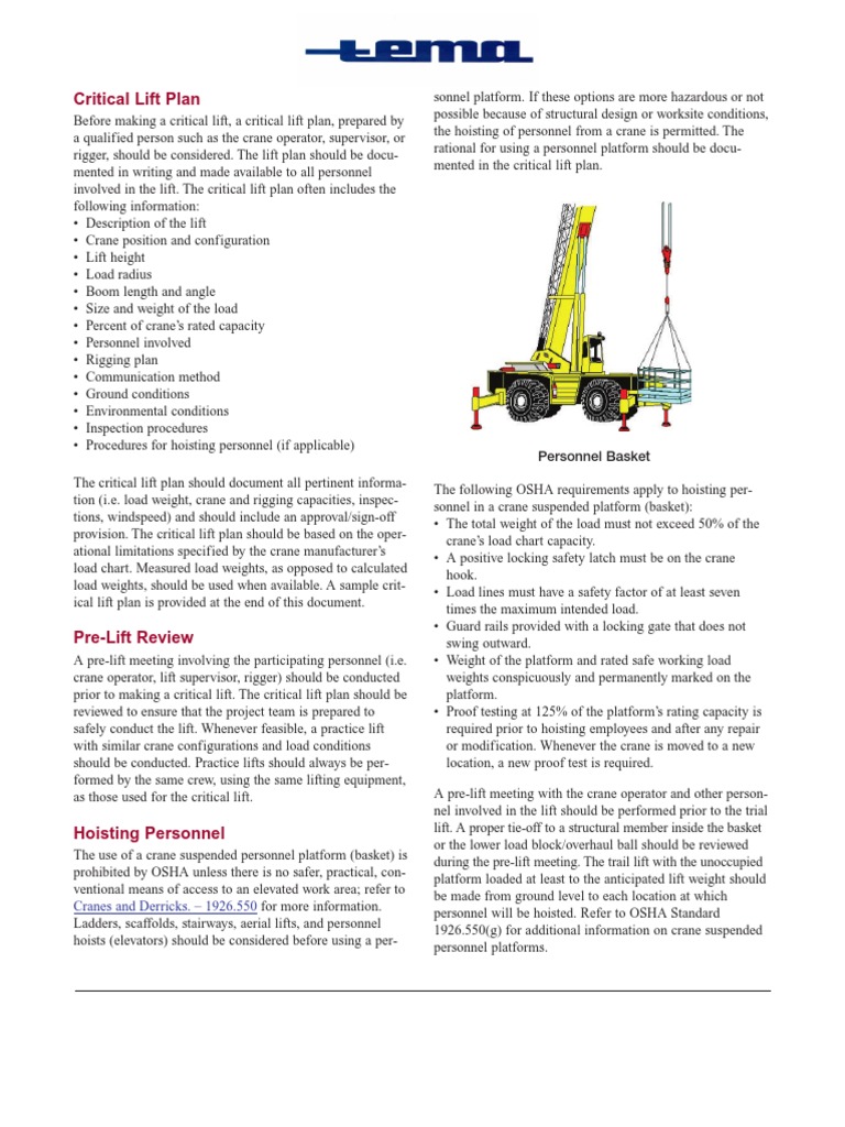 Critical Lift Plan and Safety Guidelines | PDF | Crane (Machine) | Elevator