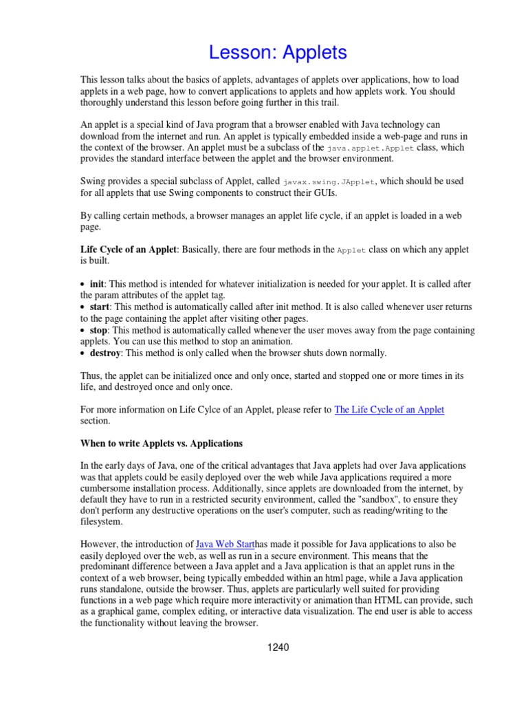 Applets Pdf Java Programming Language Java Virtual Machine