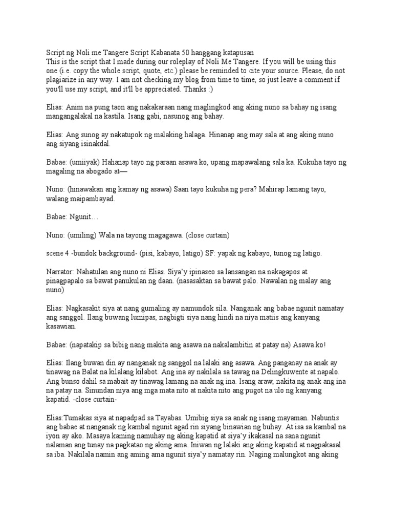 Script Ng Noli Me Tangere Script Kabanata 50 Hanggang Katapusan