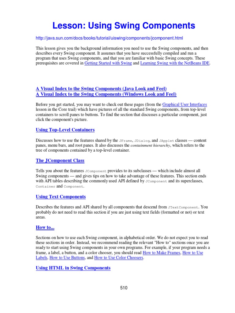 Using Swing Components | PDF | Menu (Computing) | Class (Computer Programming)