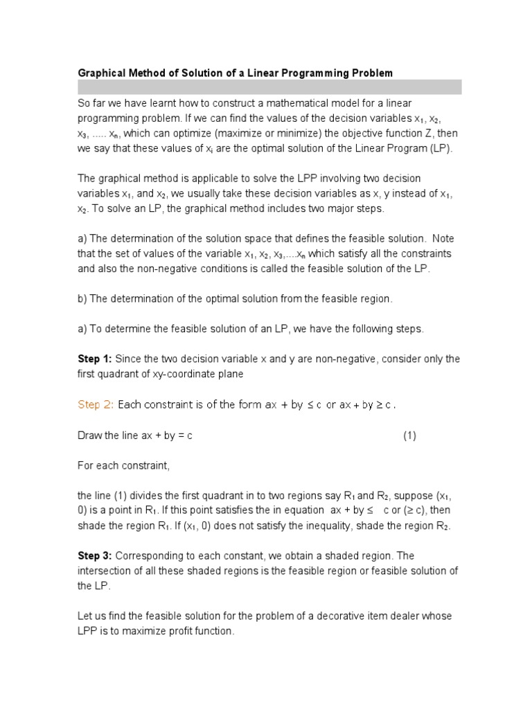 Graphical Method Of Solution Of A Linear Programming Problem Pdf