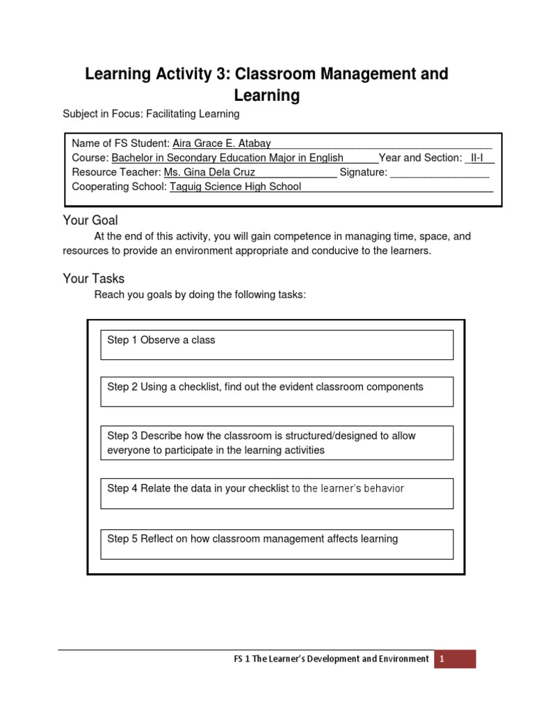 Fs Activity 3 | PDF | Classroom Management | Classroom