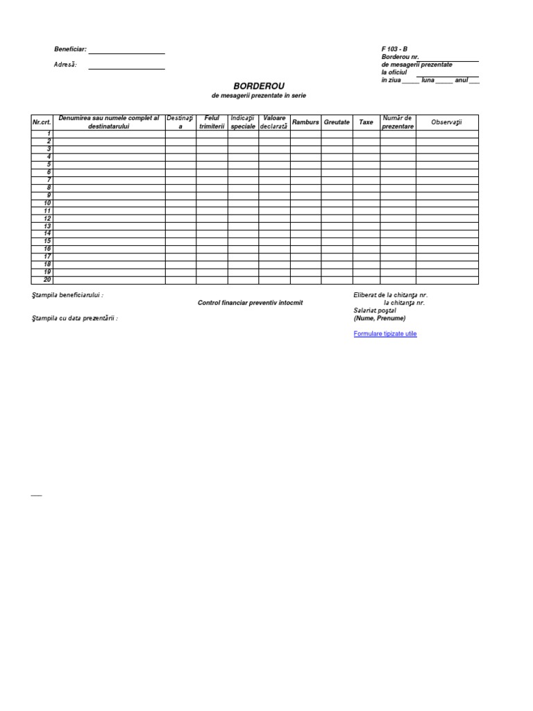 Borderou Posta Romana | PDF