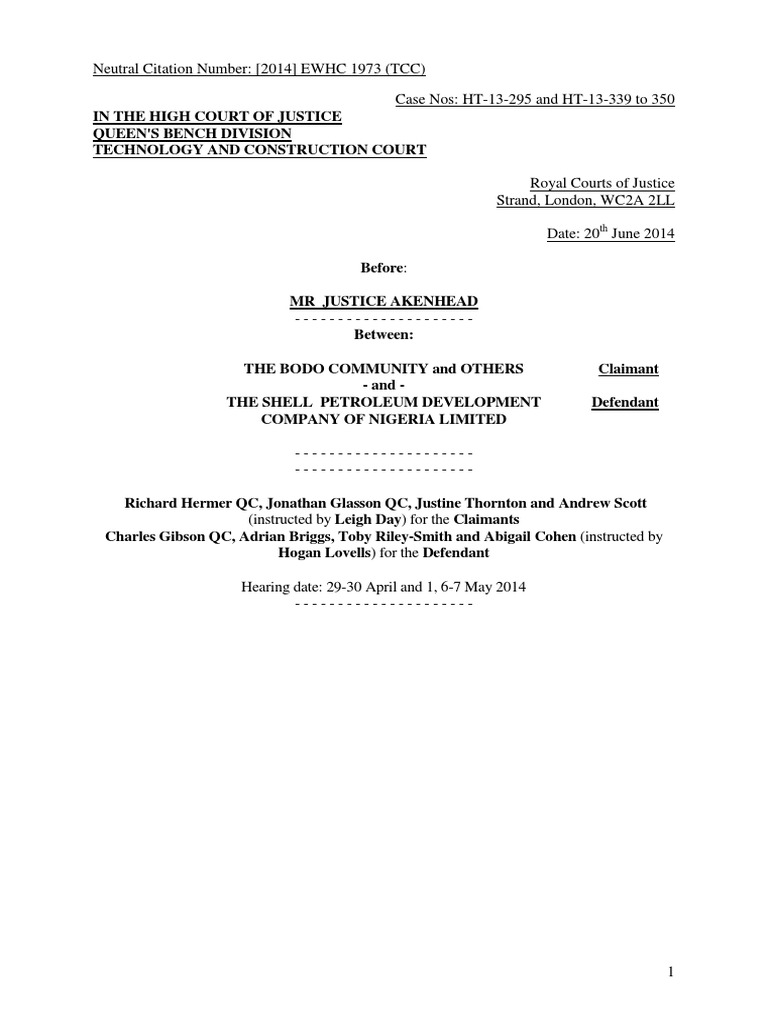 Shell Oil Spill Litigation Overview | PDF | Common Law | Nigeria