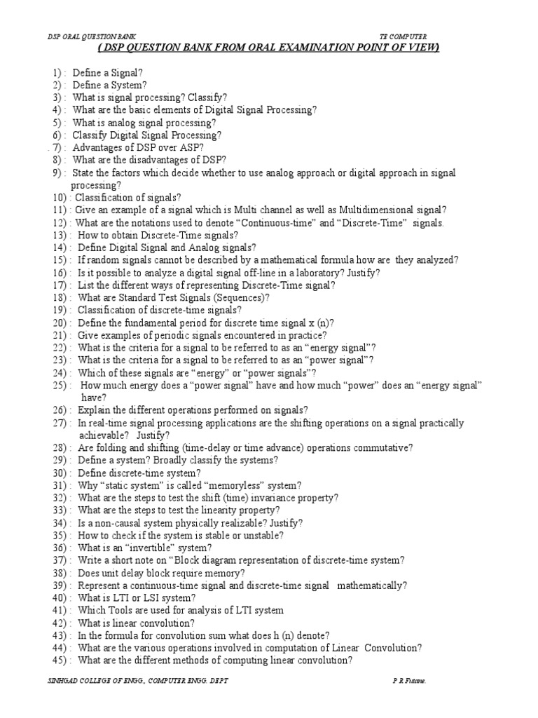 DSP Questions 2 | Download Free PDF | Digital Signal Processing | Signal (Electrical Engineering)
