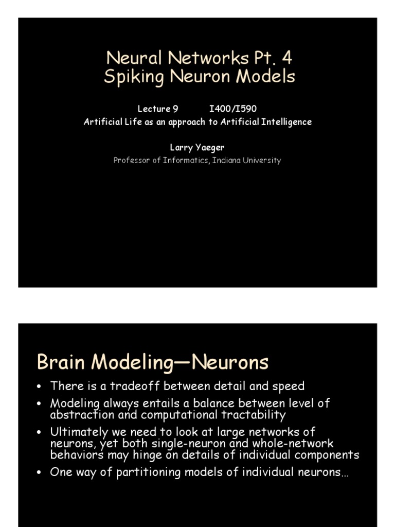 Neural Networks Pt. 4 Spiking Neuron Models | Download Free PDF | Action Potential | Neuron