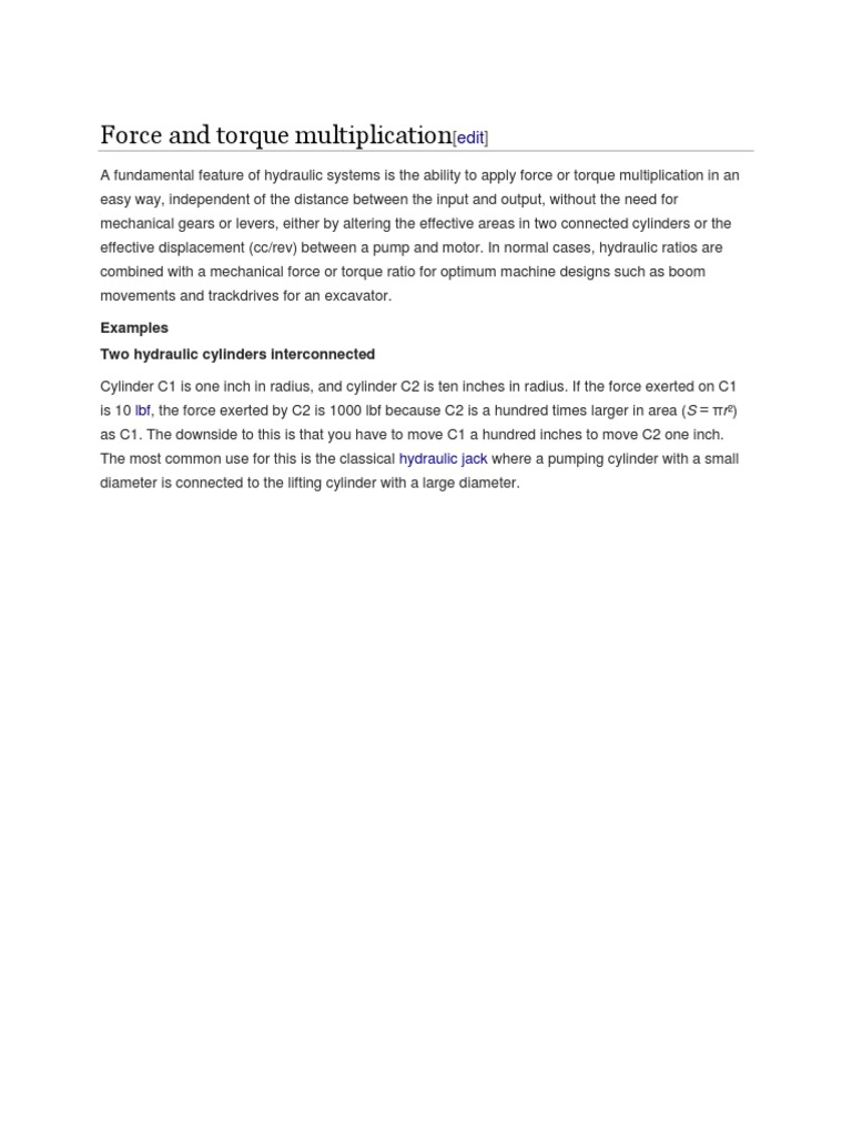 Force and Torque Multiplication: Examples Two Hydraulic Cylinders ...