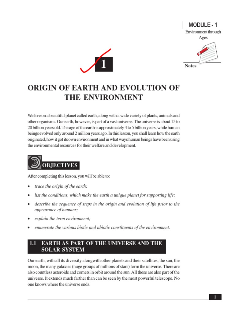 1 - Origin of Earth and Evolution of The Environment | PDF | Earth ...