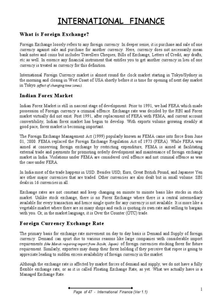 Lecture Notes International Finance Printed | PDF | Foreign Exchange ...