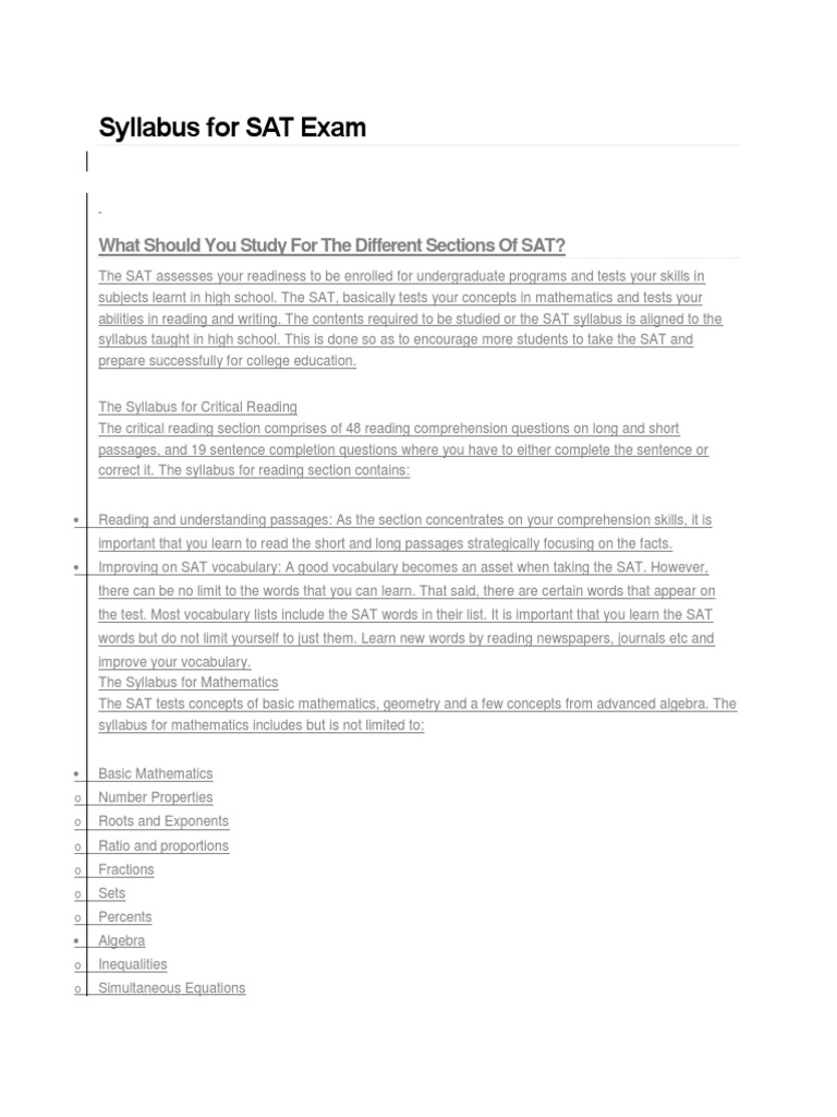 Syllabus For SAT Exam | PDF | Sat | Multiple Choice