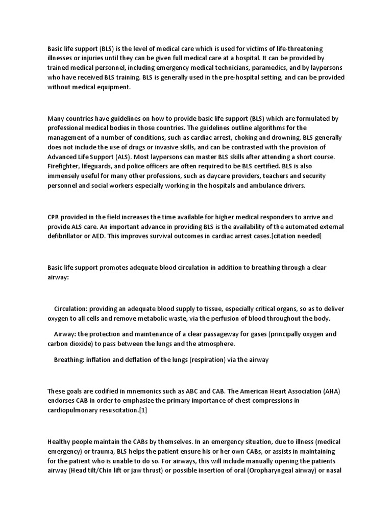 Basic Life Support Definition | PDF | Emergency Services | Medical ...