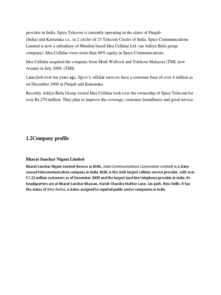 Overview of Spice Telecom and BSNL | PDF | Business