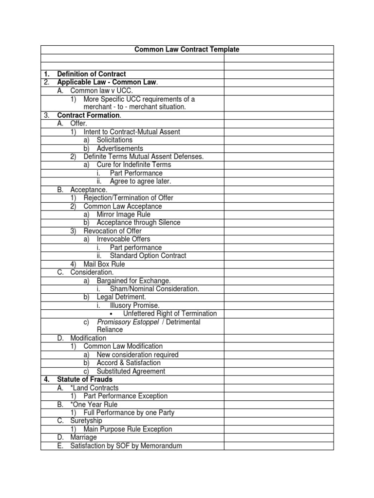 Common Law Contract Template - Lawstudentweb [20ebooks.com] | Breach Of ...