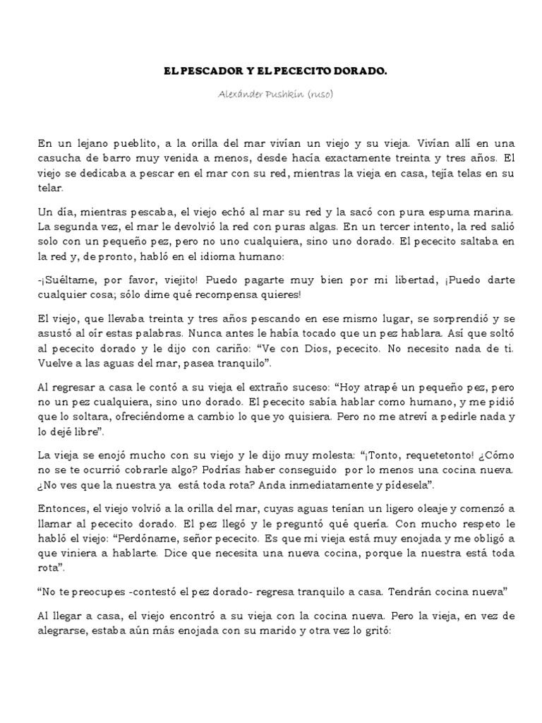 El Pescador y El Pececito Dorado | PDF | Poesía