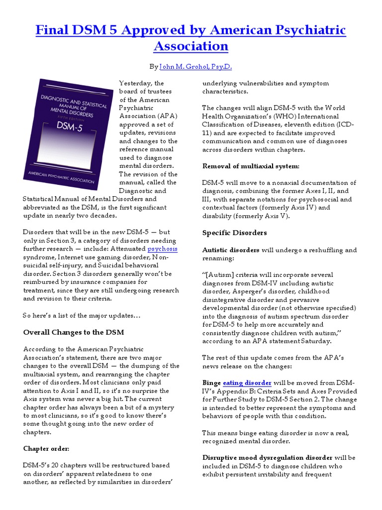 Final DSM 5 Approved by American Psychiatric Association | Download ...