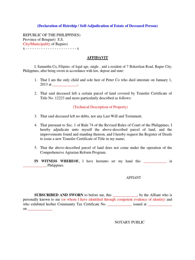 Declaration of Heirship | Affidavit | Intestacy Declaration of Heirship | Affidavit | Intestacy