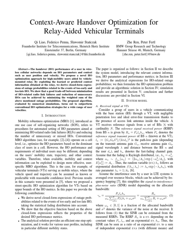 SPAWC 2013 Liao Etal HandoverOptimization | PDF | Mathematical Optimization | Monotonic Function