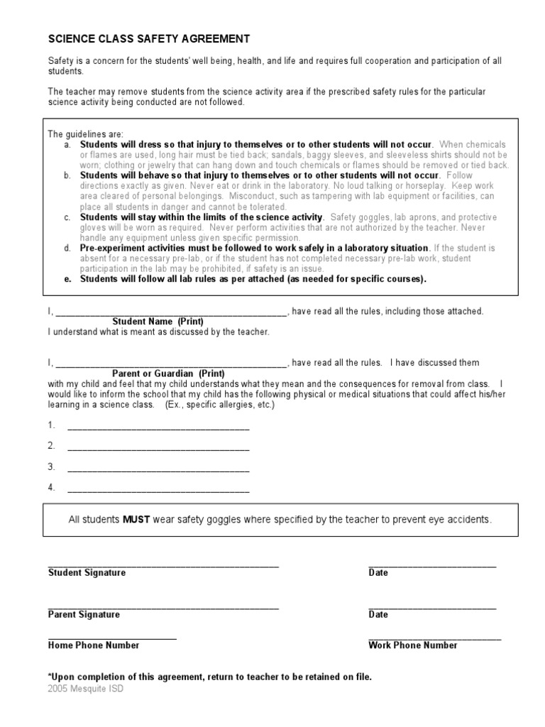 3 Safety Contract | PDF | Laboratories | Clothing