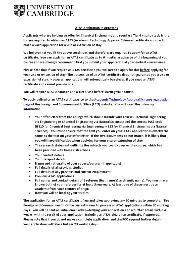 ATAS Application Instructions 2014 | PDF | Travel Visa | Engineering