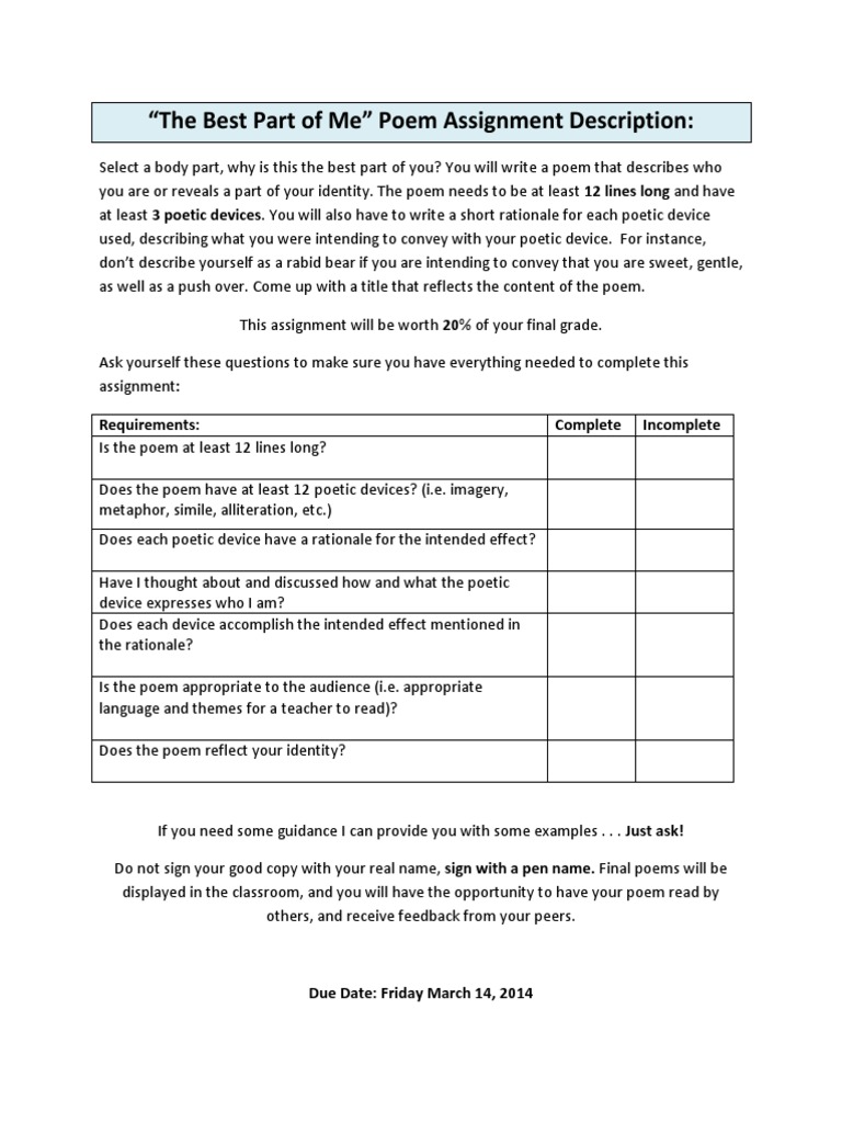 This Is Me Poem Rubric | PDF | Poetry | Information