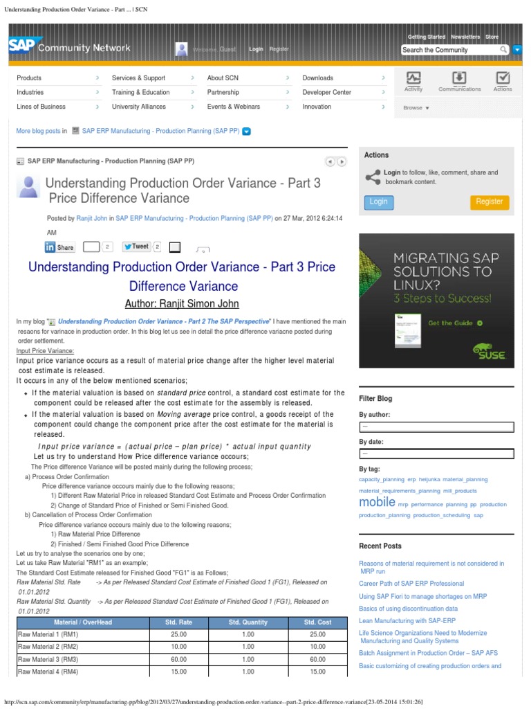 Understanding Production Order Variance - Part 2 | PDF | Prices ...
