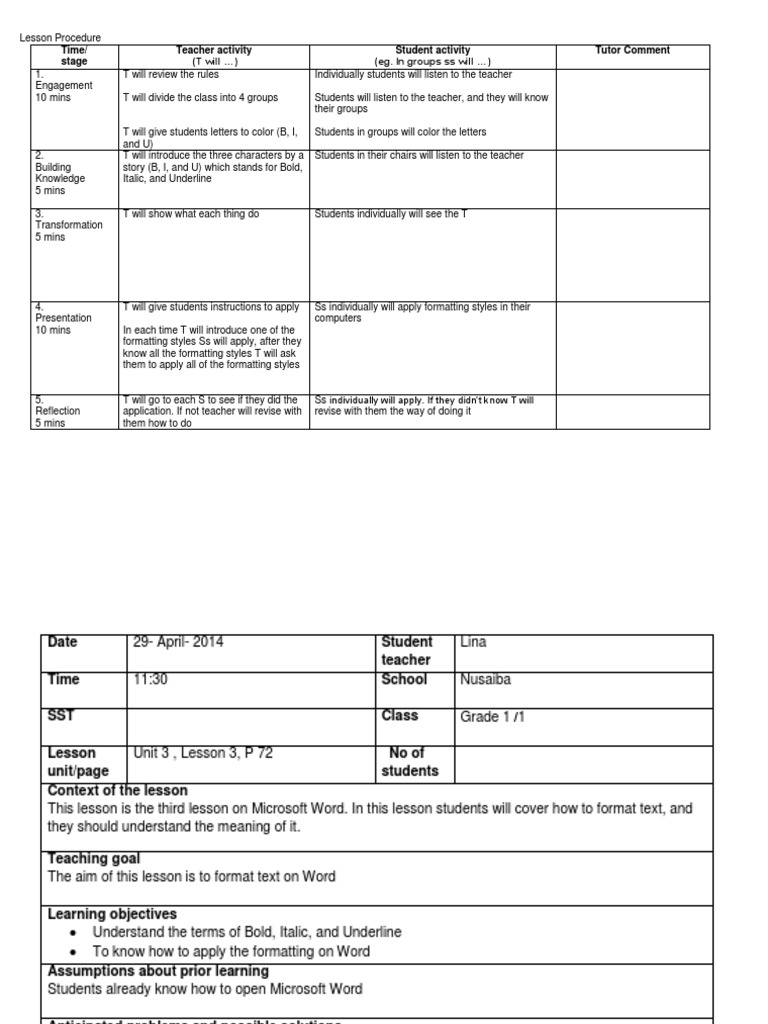 Detailed Lesson Plan - g1 - Formatting Text | PDF | Microsoft Word ...