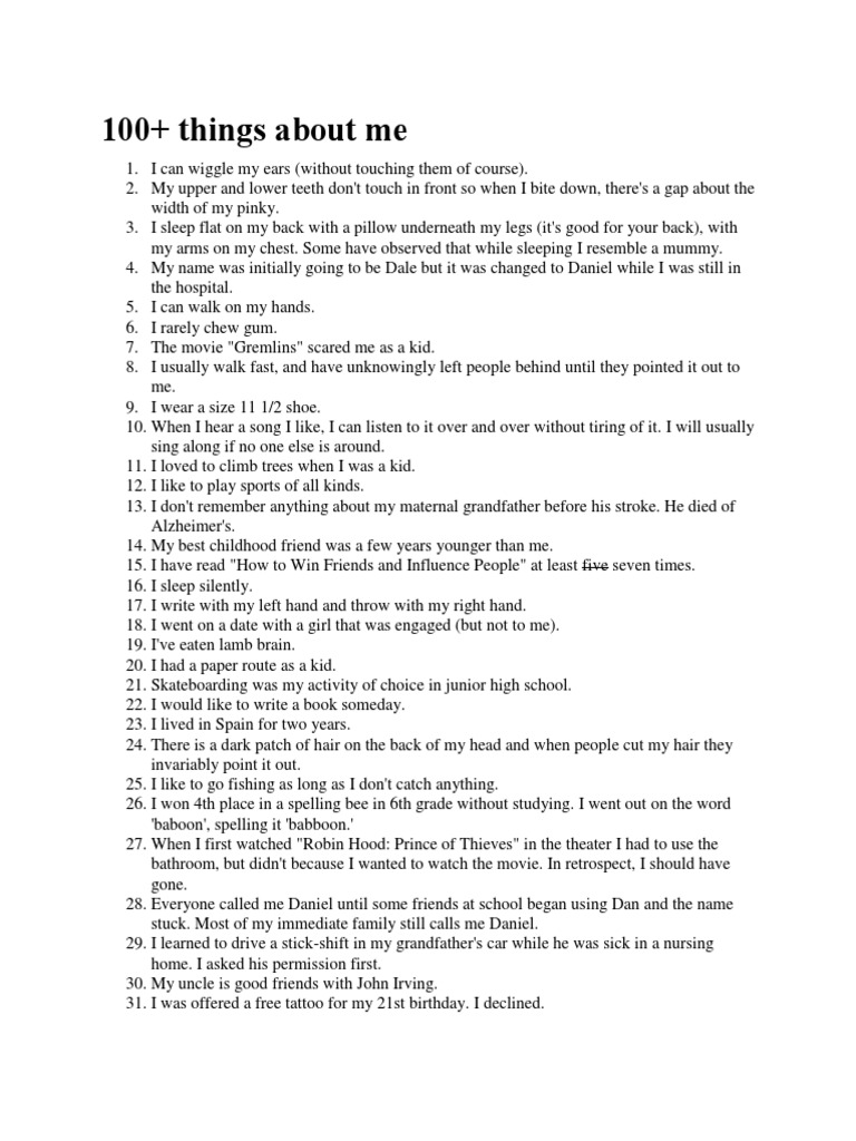 100+ Things About Me | PDF | Sports | Leisure