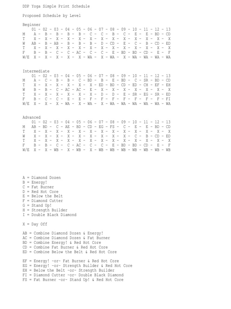DDP Yoga Simple Print Schedule | PDF | Teaching Methods & Materials ...