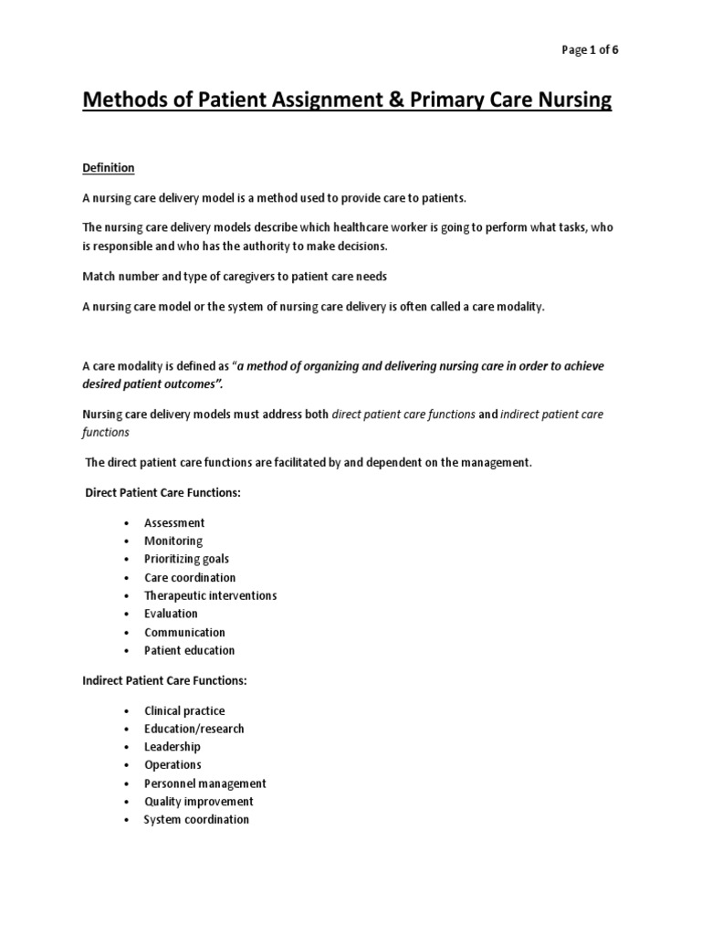 Methods of Patient Assignment | PDF | Nursing | Autonomy