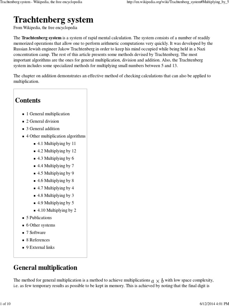 Trachtenberg System - Wikipedia, The Free Encyclopedia | PDF ...