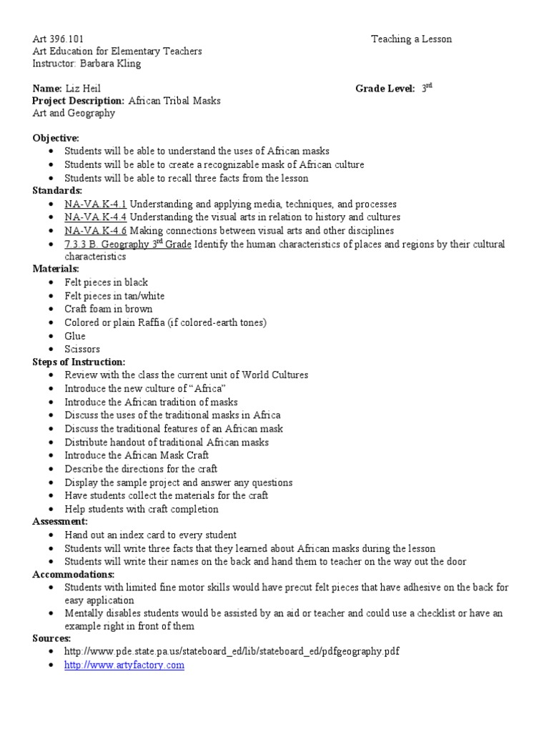 African Mask Art Lesson Plan | PDF | Art