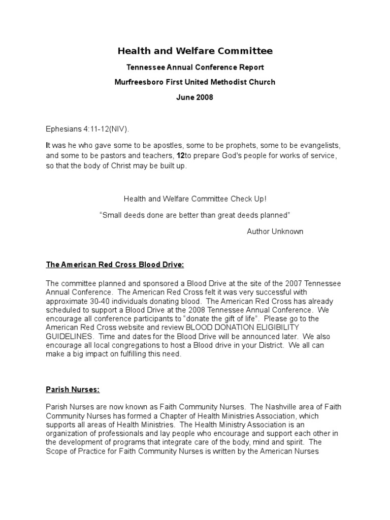 Health and Welfare Committee Report | American Red Cross | Welfare