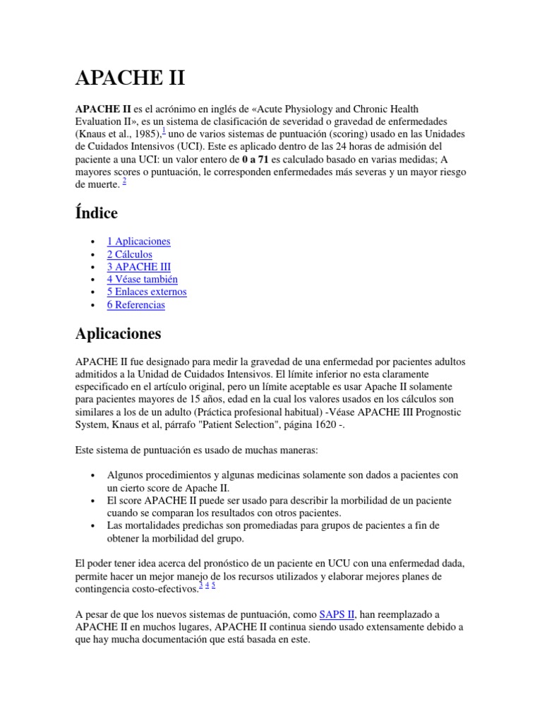 Apache Ii | PDF | Medicina de Cuidados Intensivos | Medicina