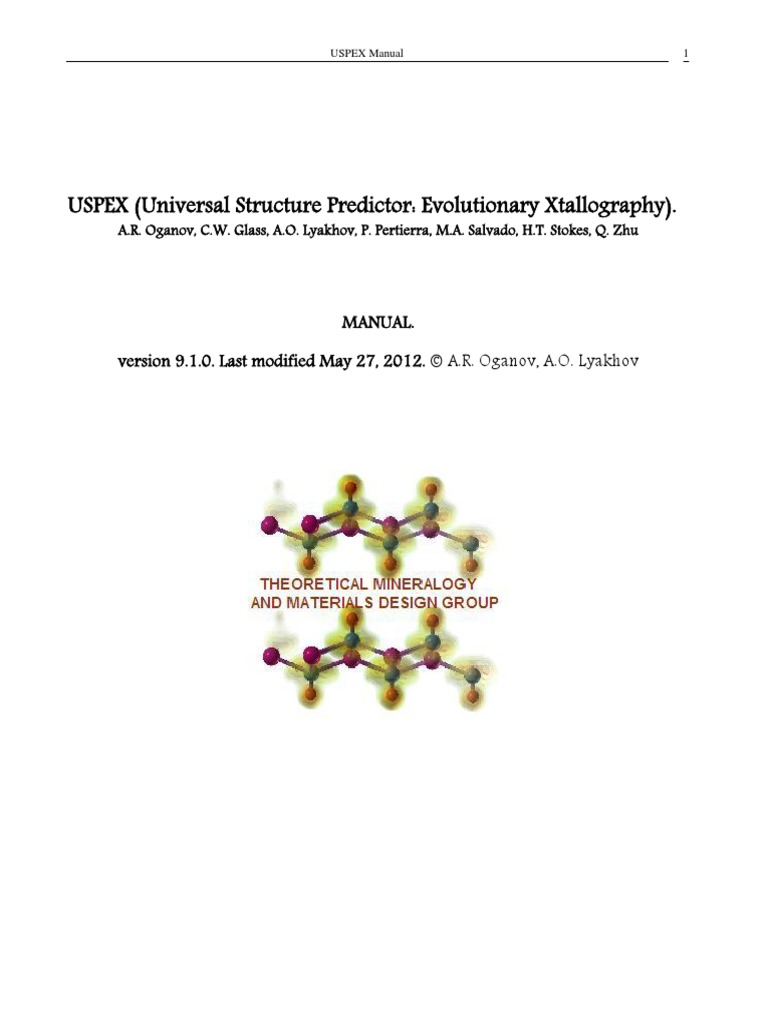 Uspex Manual 9 1 0 Release Pdf Crystal Structure Density Functional Theory