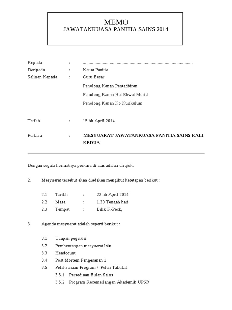 Contoh Memo Mesyuarat | PDF
