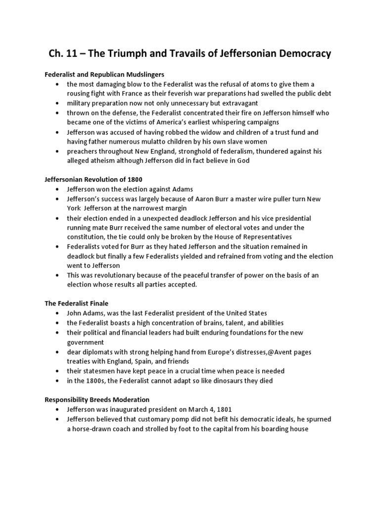 American Pageant Ch. 11 - The Triumph and Travails of Jeffersonian ...