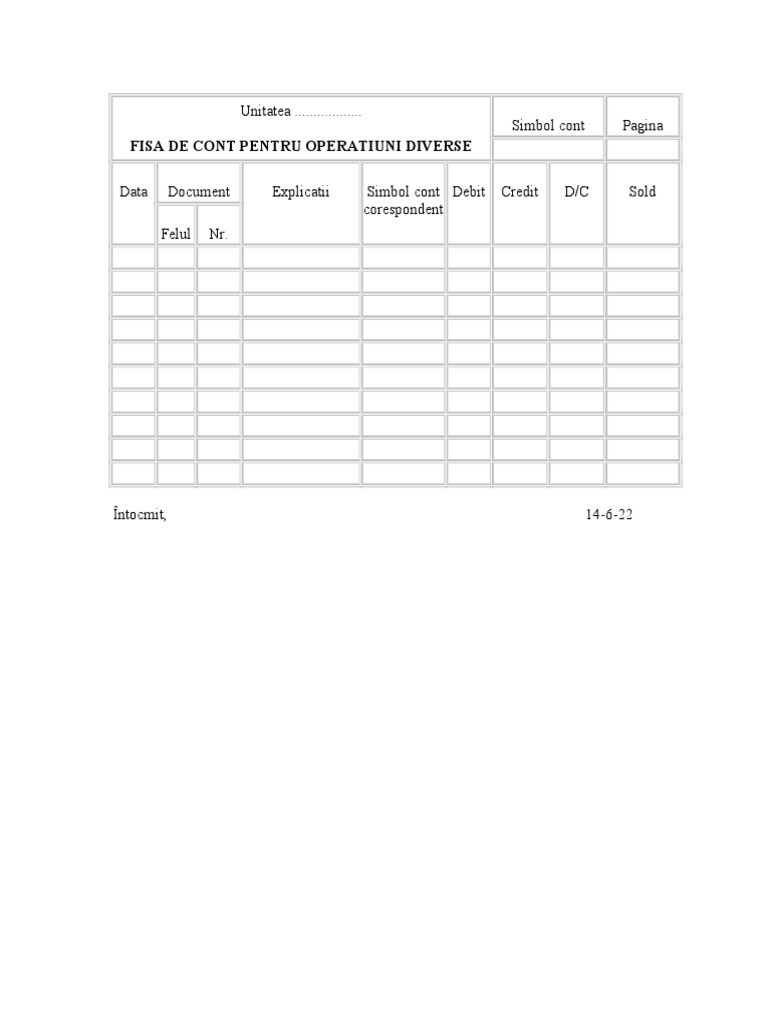 Fisa de Cont Pentru Operatiuni Diverse | PDF