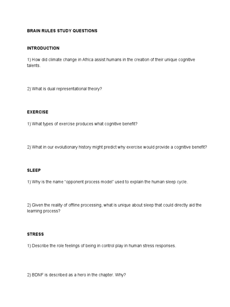 Brain Rules Study Guide | PDF | Brain | Attention