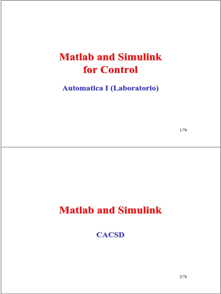 Matlab Simulink For Control082p | PDF | Control Theory | Matlab