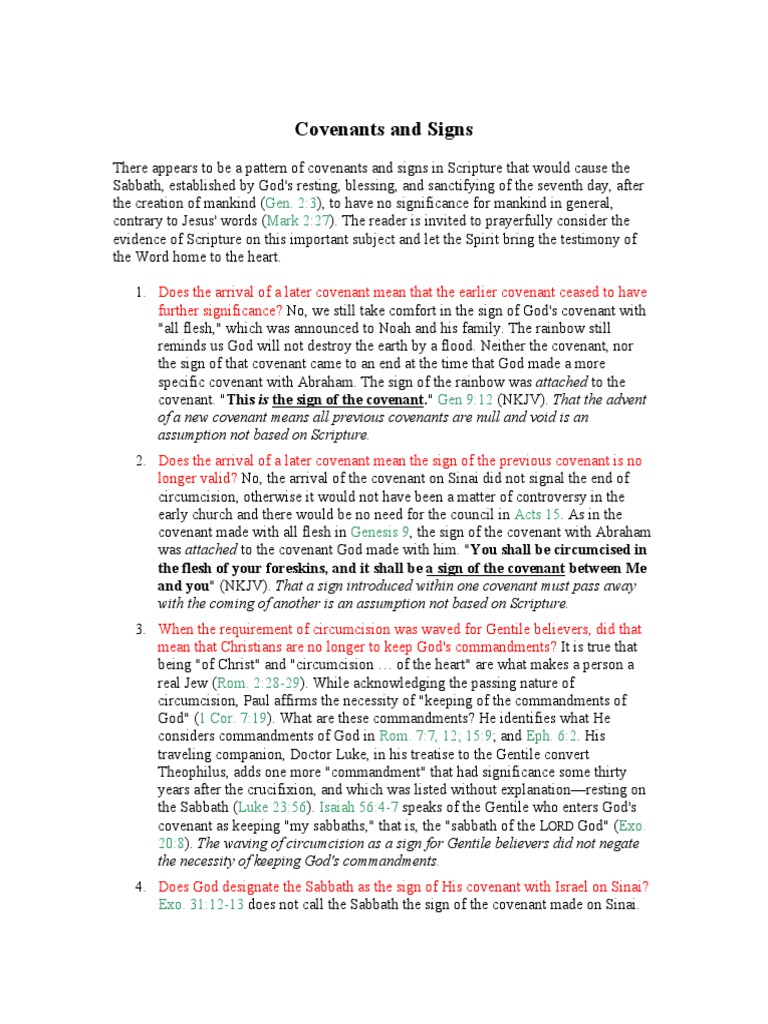 Covenants and Signs and The Sabbath | PDF | Biblical Sabbath | Covenant ...