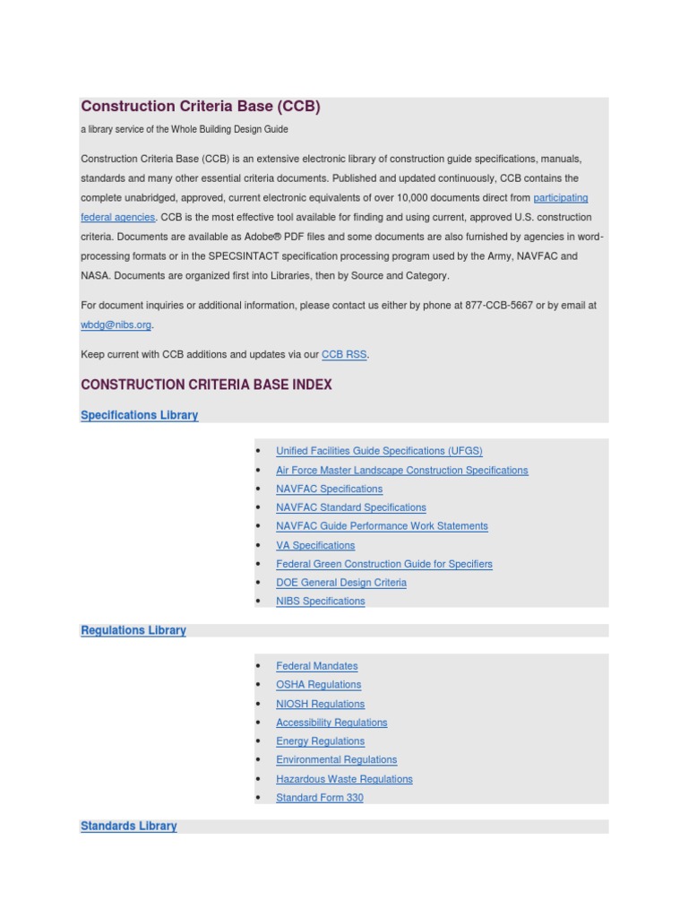 Construction Criteria Base WBDG Whole Building Design Guide | PDF ...