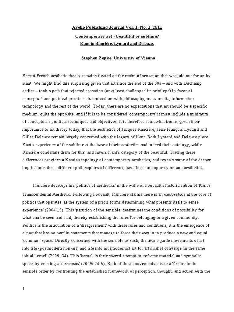 Rancière's politics of aesthetics and the beautiful vs sublime in Kant ...