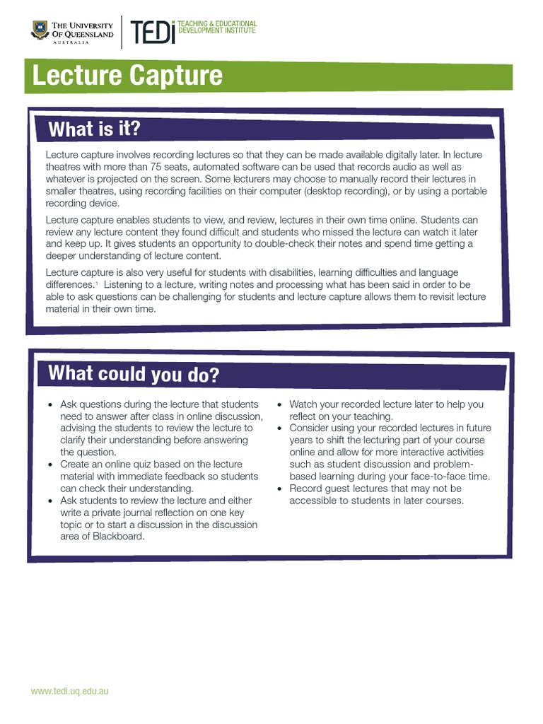 Lecture Capture | PDF | Lecture | Online And Offline